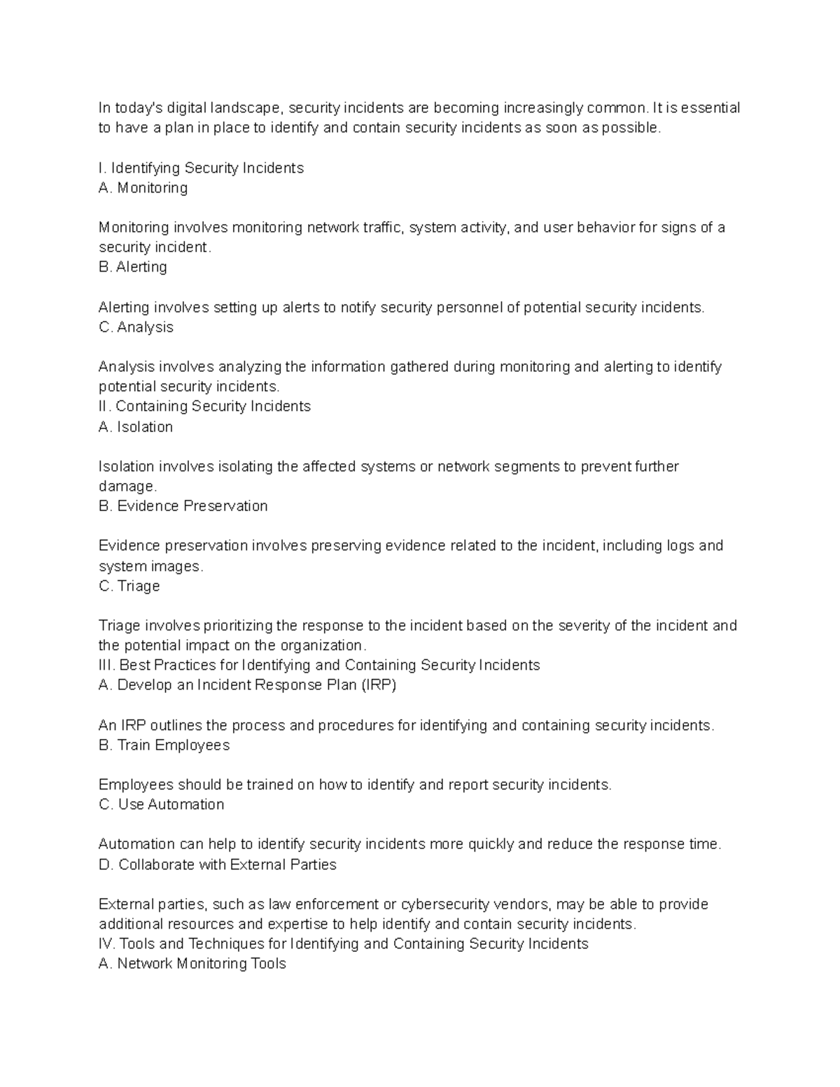 Identifying and Containing Security Incidents Notes - In today's ...