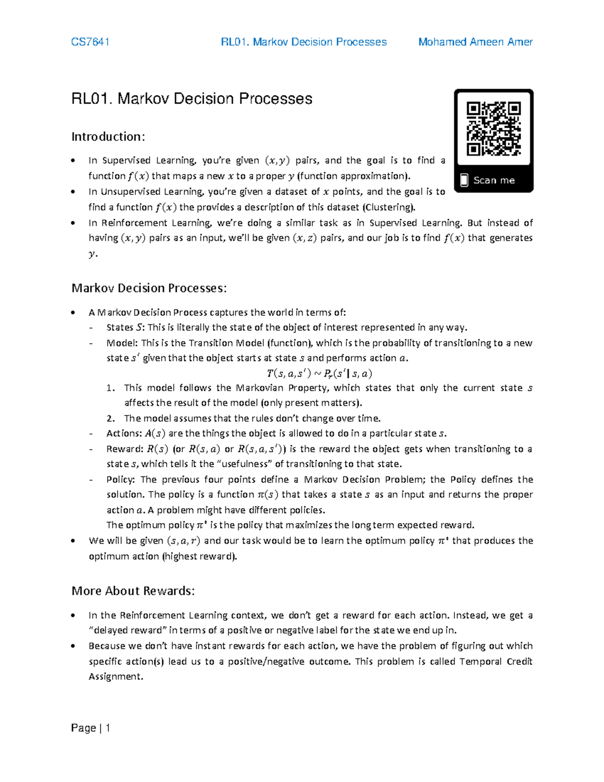 RL01. Markov Decision Processes - RL01. Markov Decision Processes Introduction: In Supervised ...