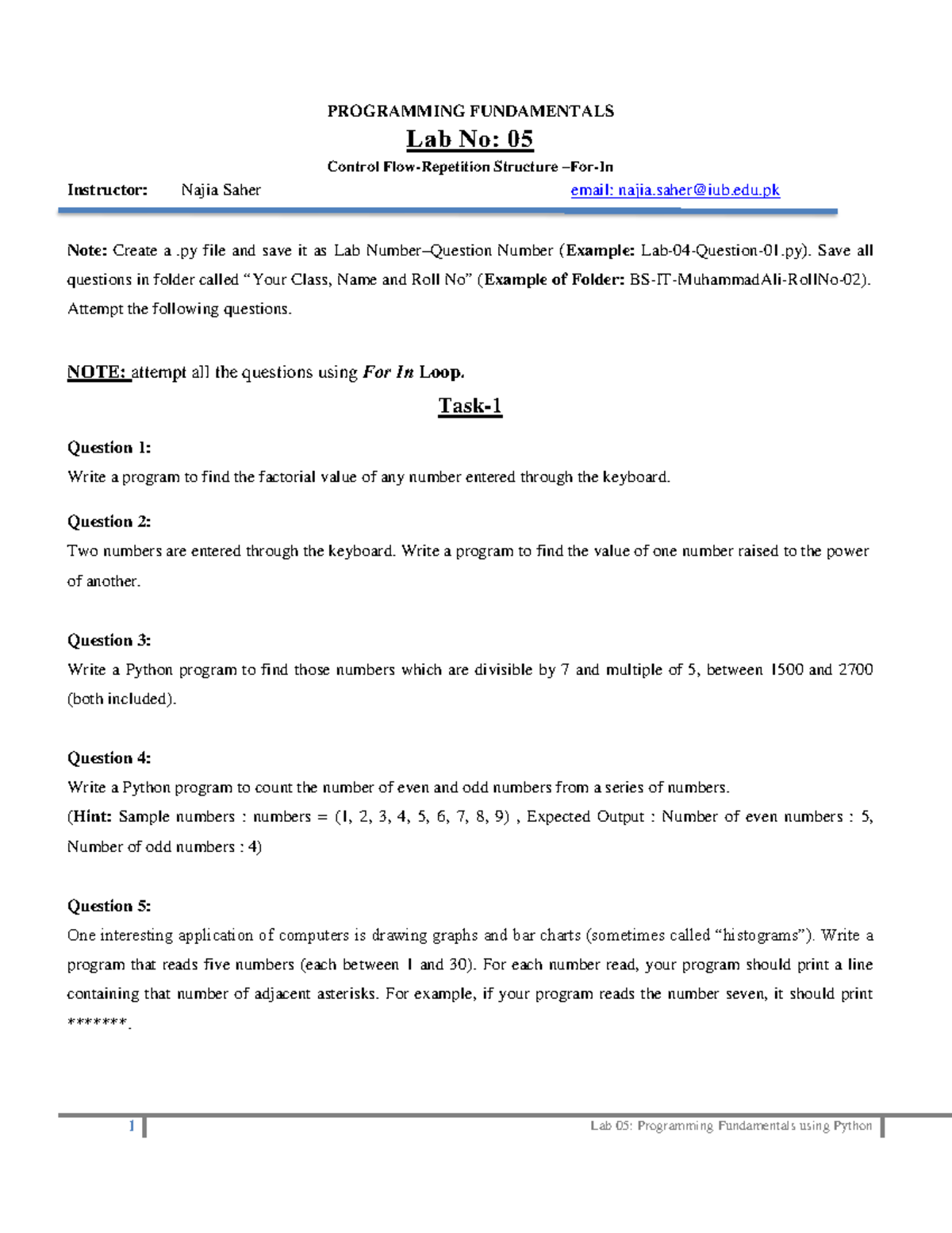 Python Lab 05 Week 5 - DO IT THESE ARE MOST IMPORTANT - 1 Lab 05 ...