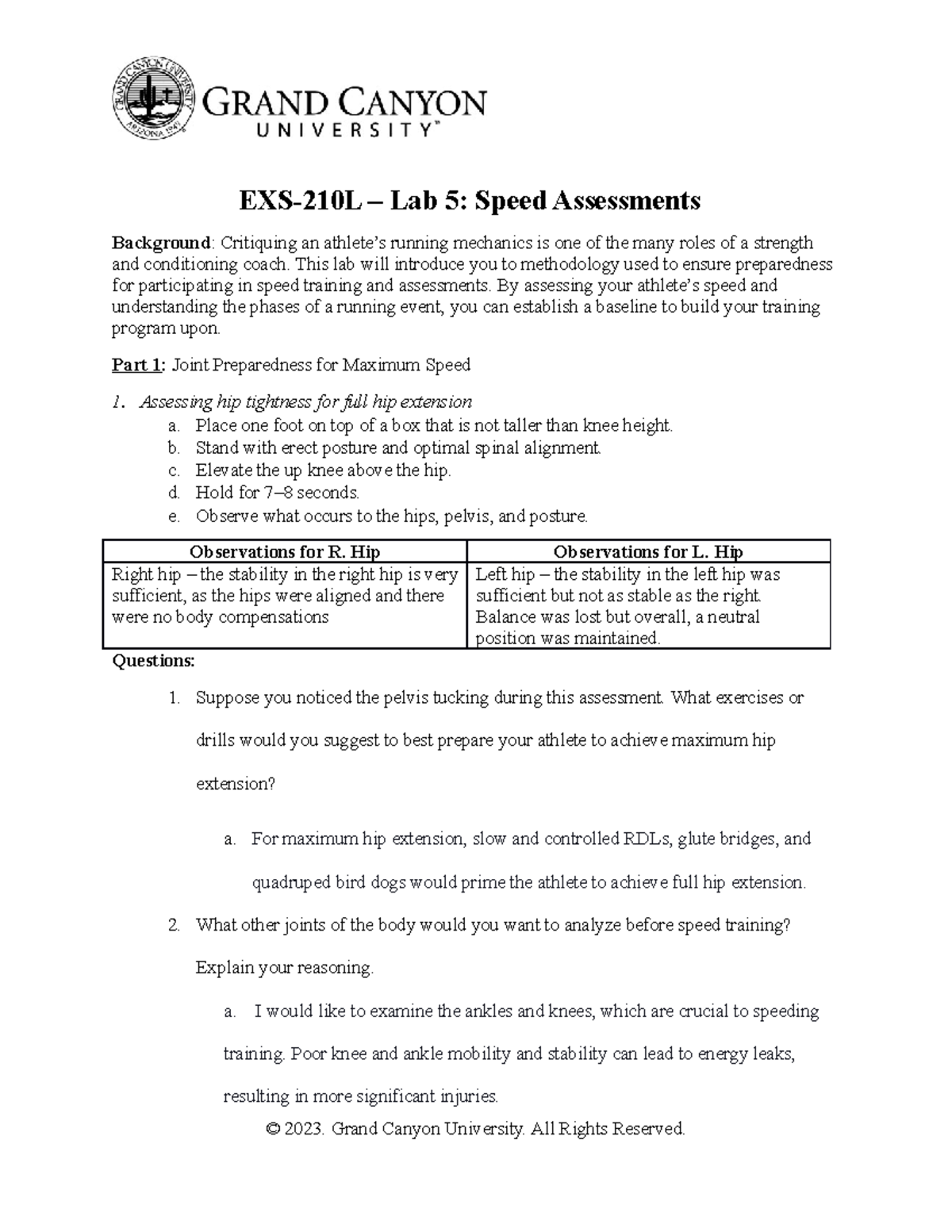 EXS 210 L RS Lab5 - Lab 5 - EXS-210L – Lab 5: Speed Assessments ...