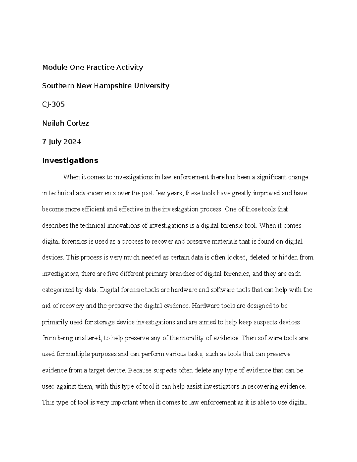 CJ 305 Module One Practice Activity - Module One Practice Activity ...