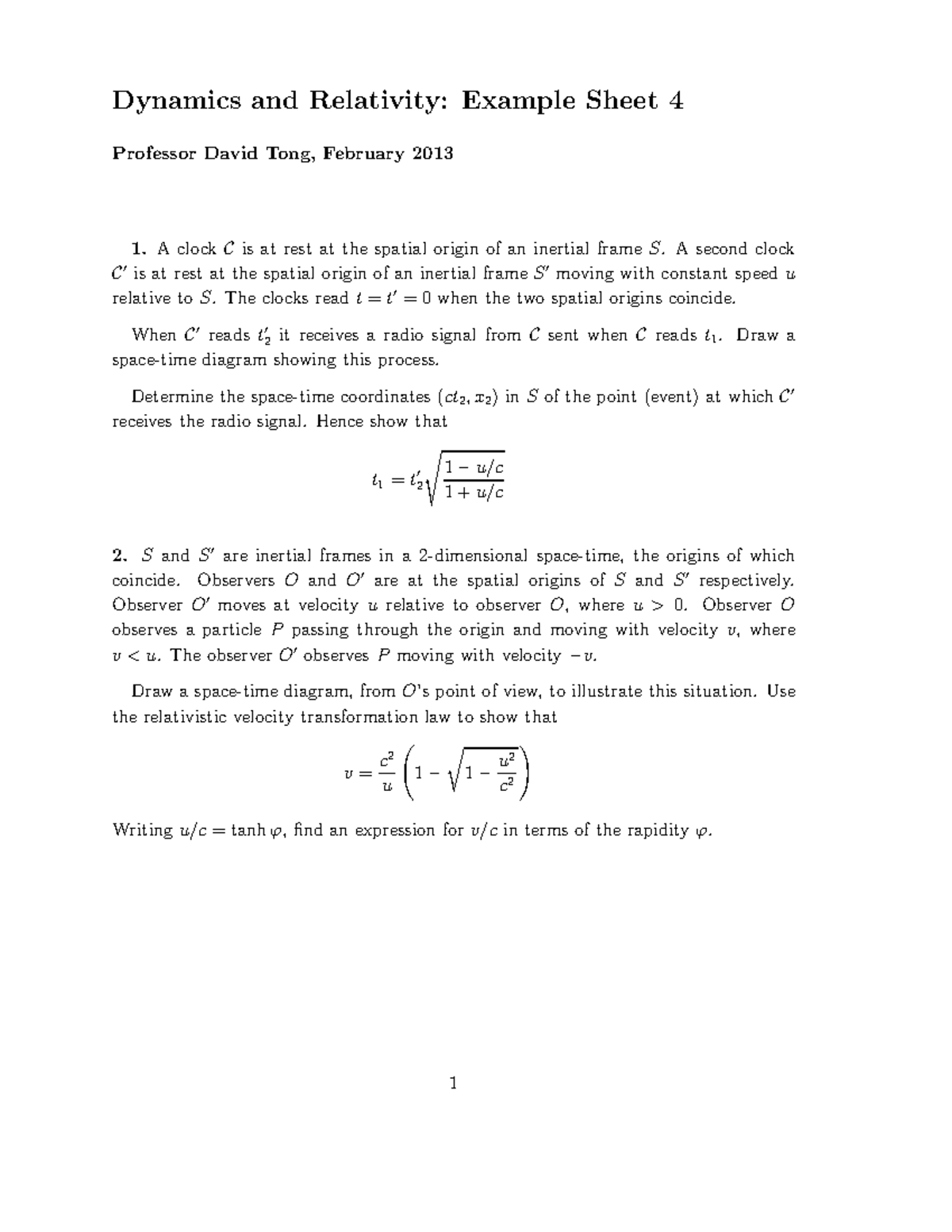 dynamic and relatively - Dynamics and Relativity: Example Sheet 4 ...