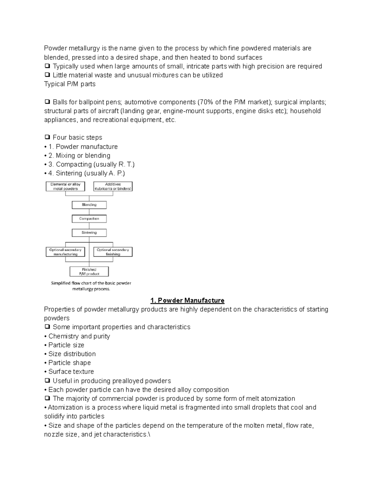 IE 370 Chapter 5 - lecture notes - Powder metallurgy is the name given ...