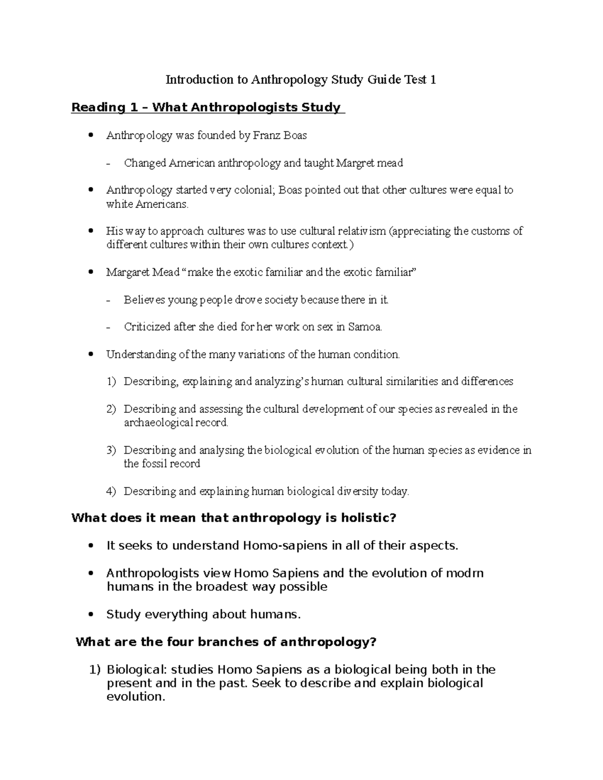Anthropology study guide - His way to approach cultures was to use ...