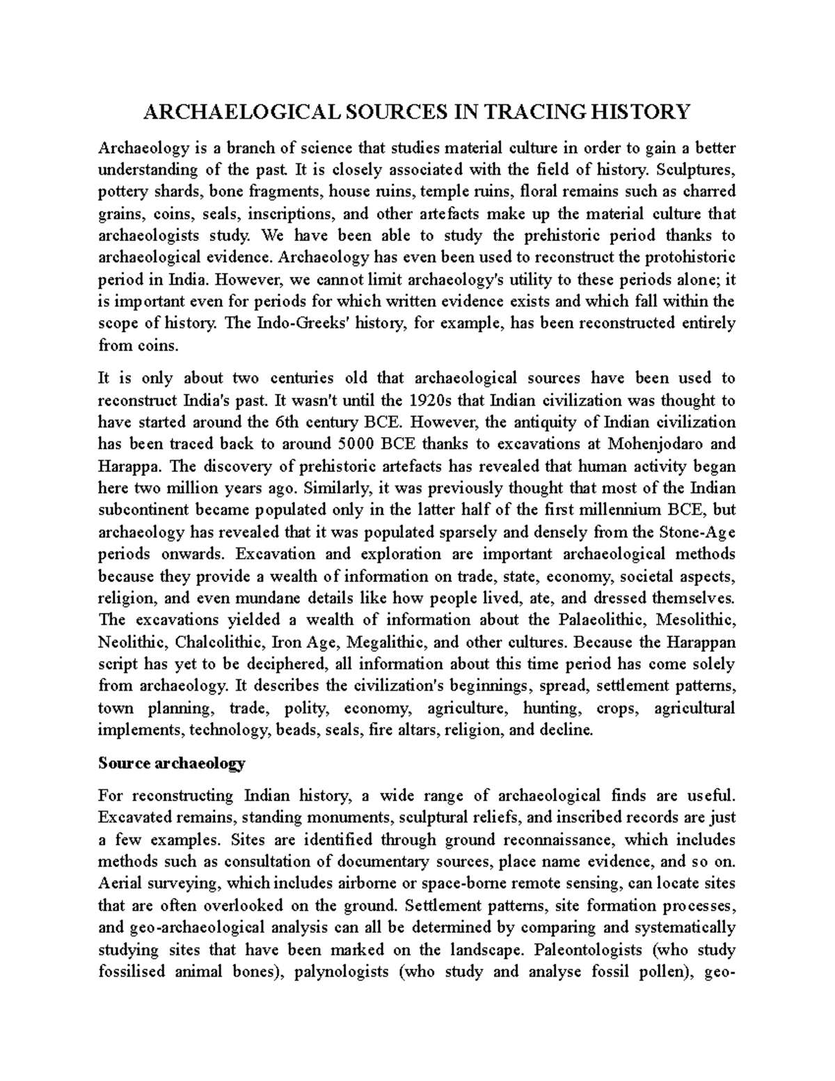 Archaelogical Sources IN Tracing History - ARCHAELOGICAL SOURCES IN ...