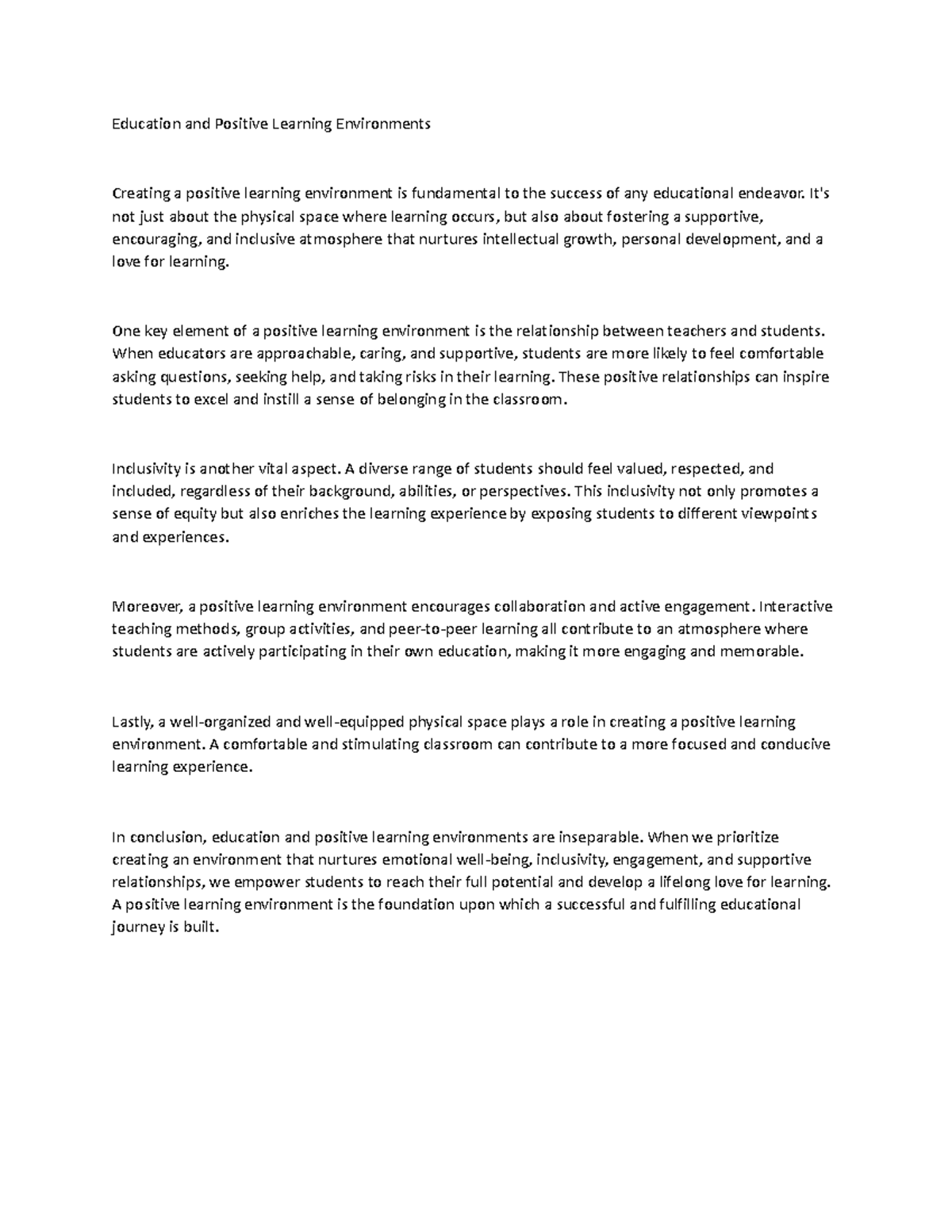 Education and Positive Learning Environments - It's not just about the ...