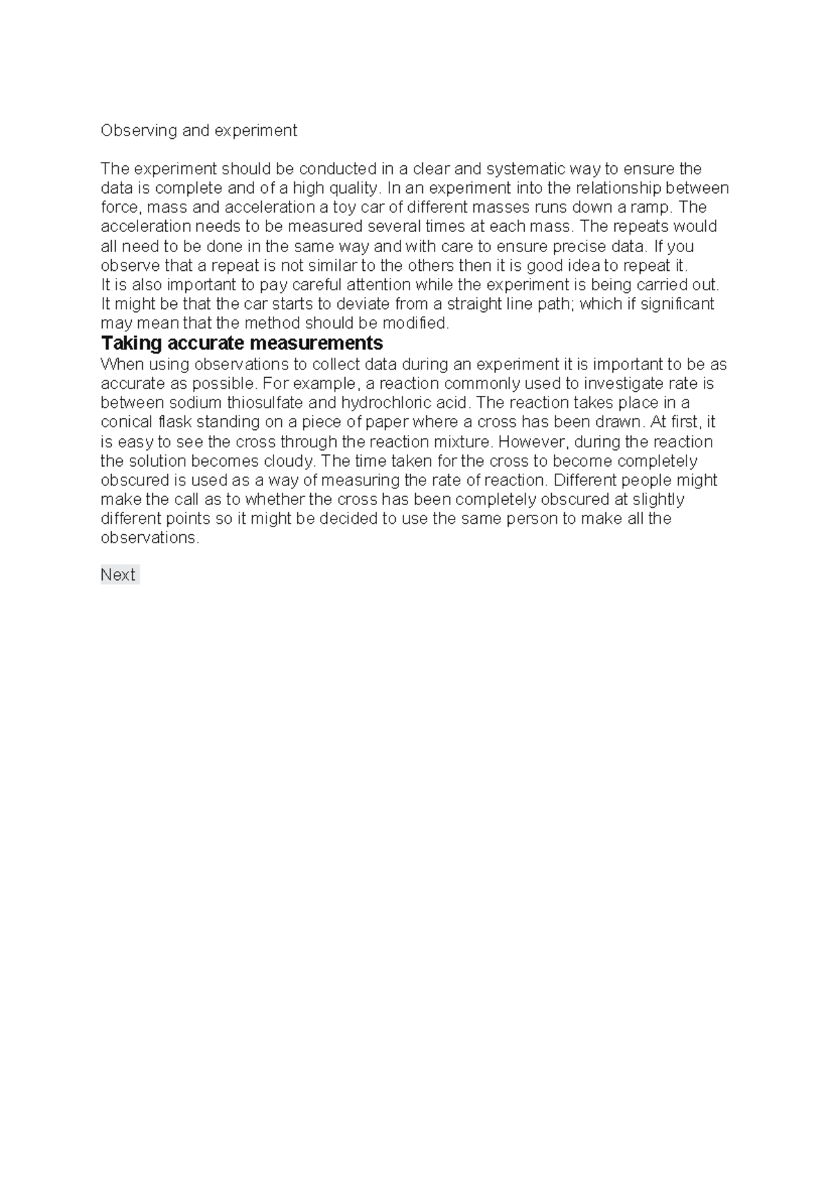 Observing and experiment - In an experiment into the relationship ...