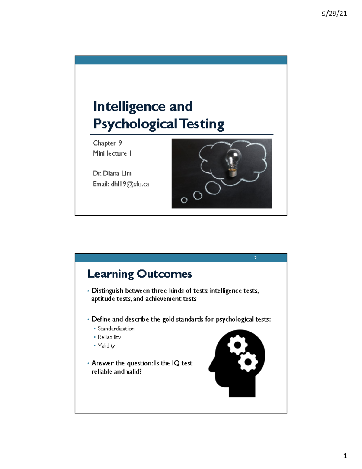 Lecture 4: INTELLIGENCE AND BRAIN - Intelligence and Psychological ...