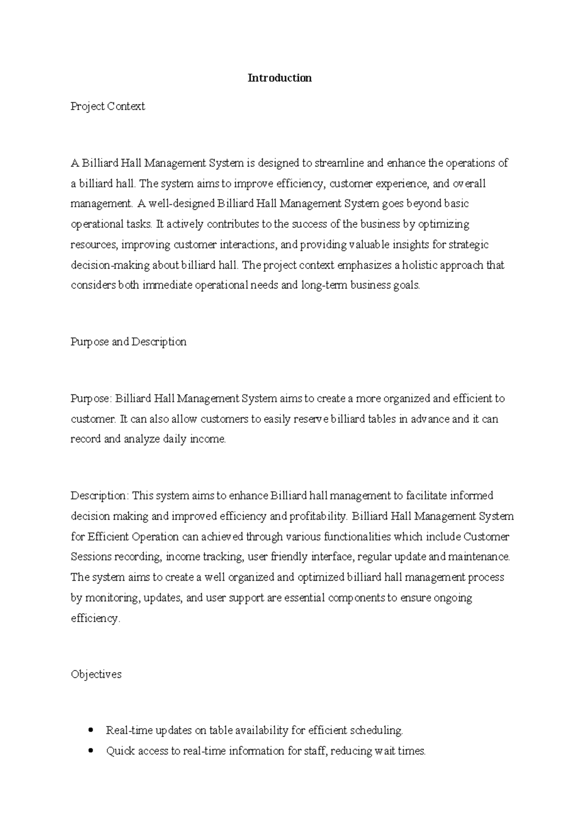 Introduction - none - Introduction Project Context A Billiard Hall Management System is designed ...