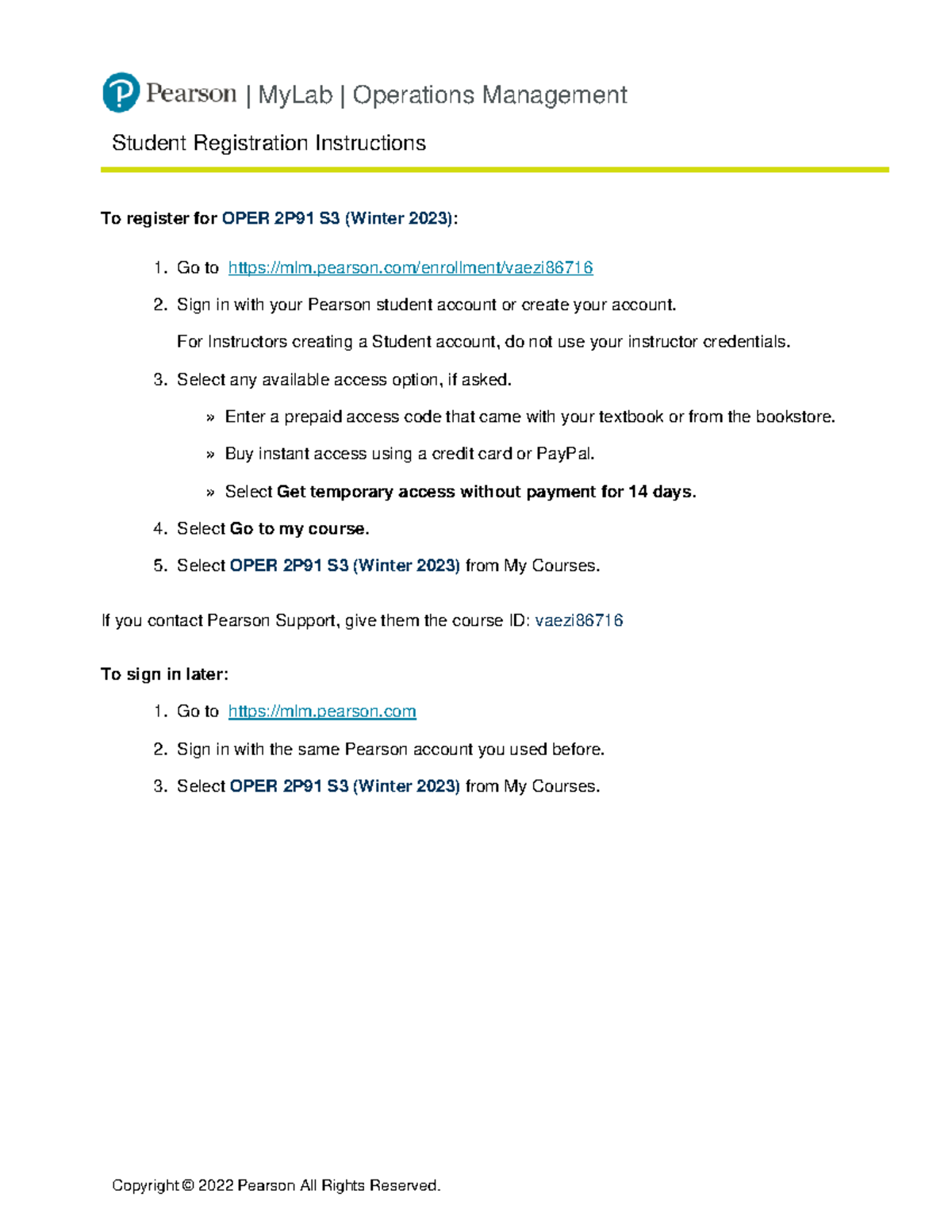 My Lab Registration Instructions S3 - | MyLab | Operations Management ...