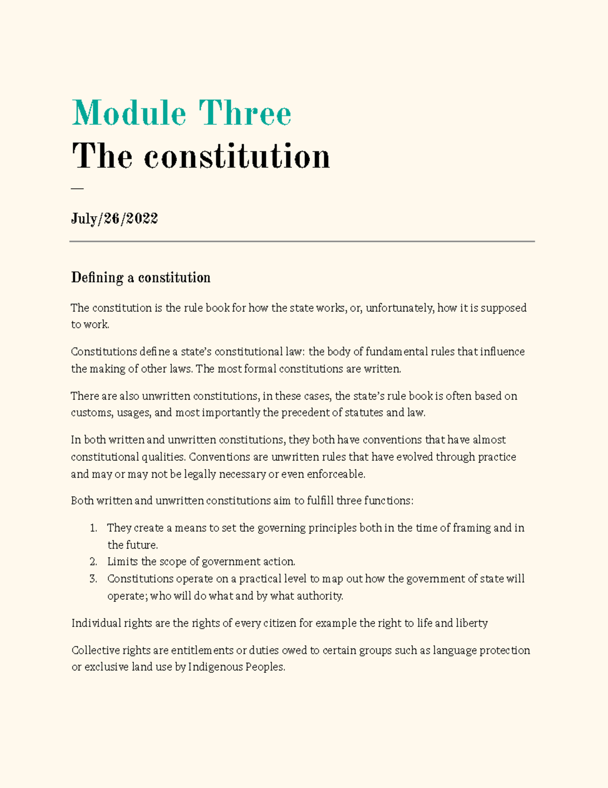 Module three - Module Three The constitution ___ July/26/ Defining a ...