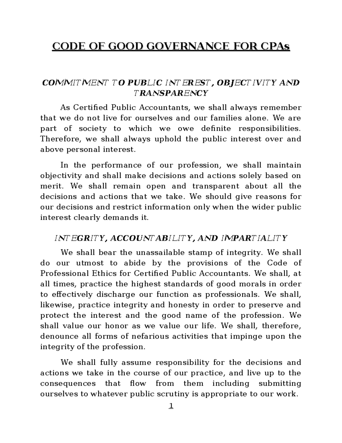 Code of Good Governance for CPAs - CODE OF GOOD GOVERNANCE FOR CPAsCODE ...