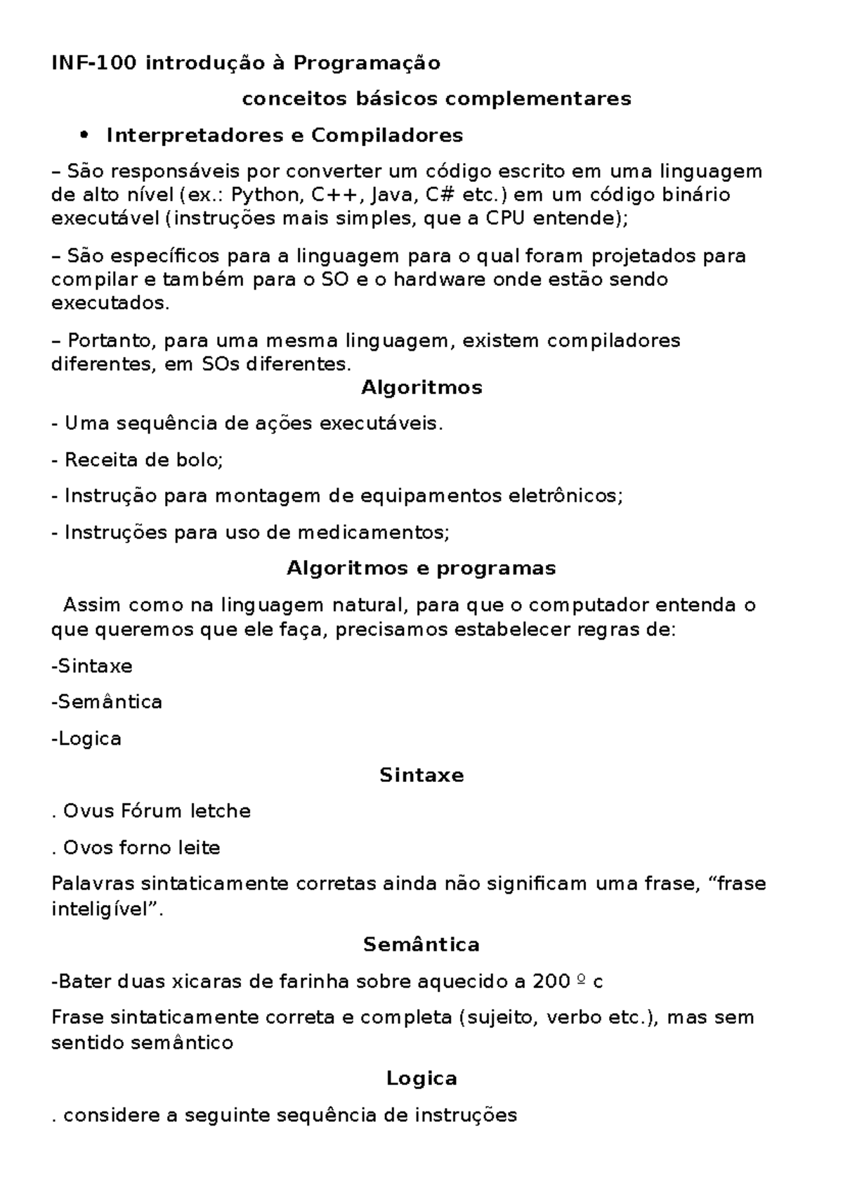 Introduçao a programaçao - conceitos complementares Interpretadores e ...