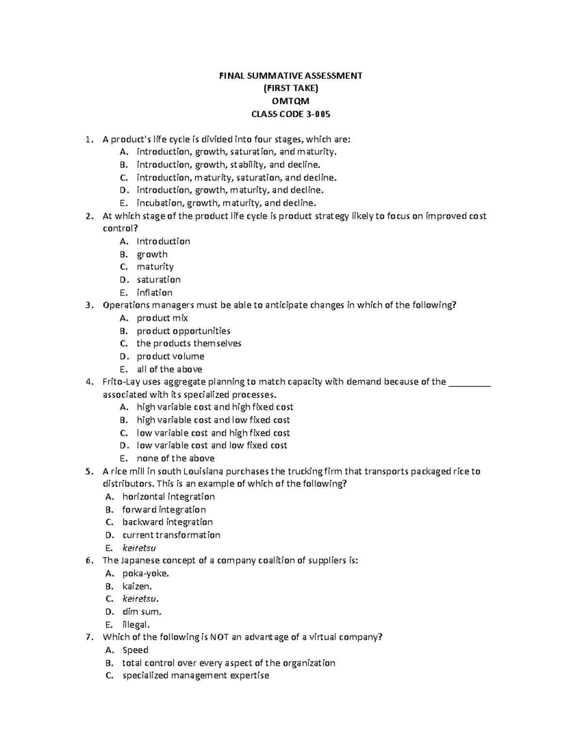 FSA Omtqm 3-005 - FINAL SUMMATIVE ASSESSMENT (FIRST TAKE) OMTQM CLASS ...