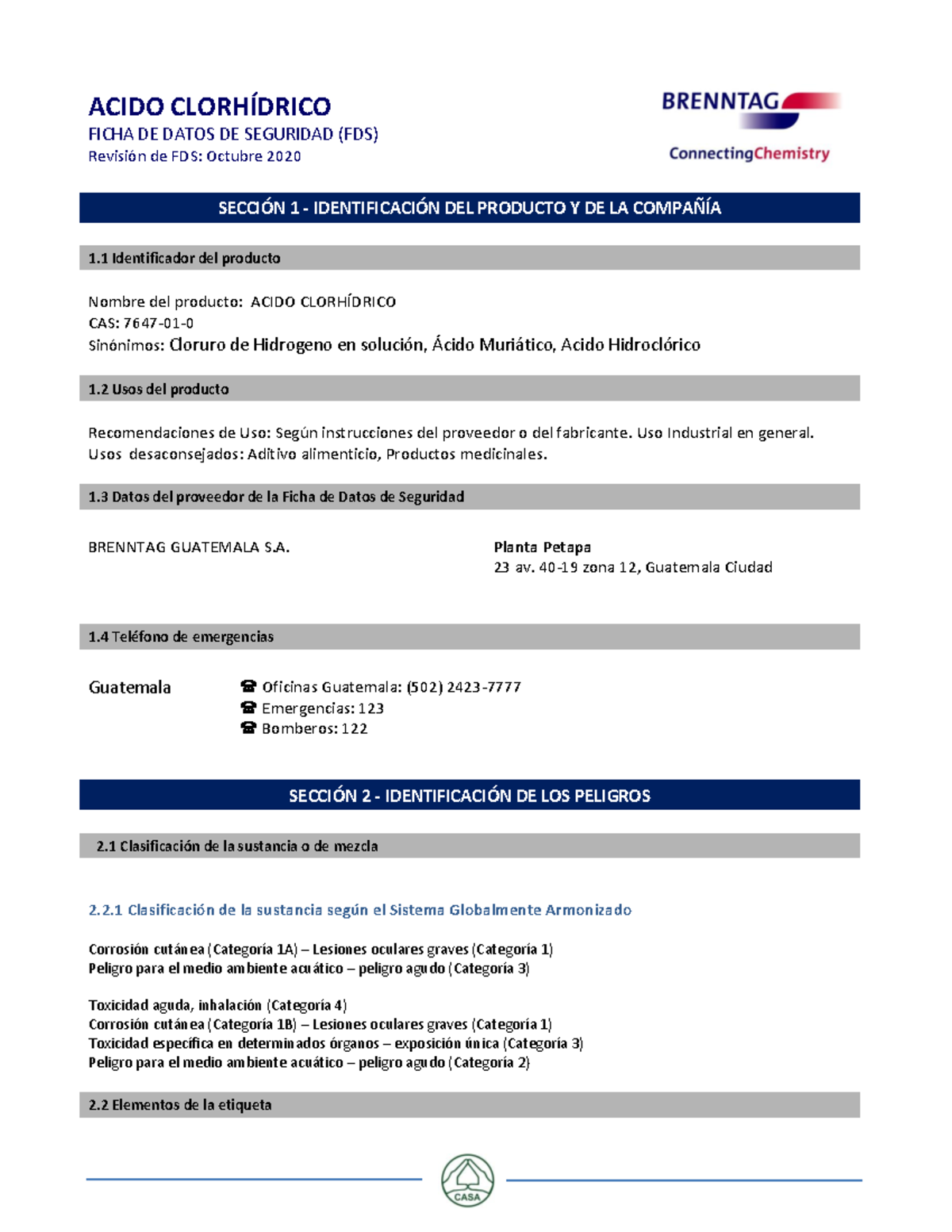 FDS - Acido Clorhídrico- SGA - ACIDO CLORHÕDRICO FICHA DE DATOS DE ...