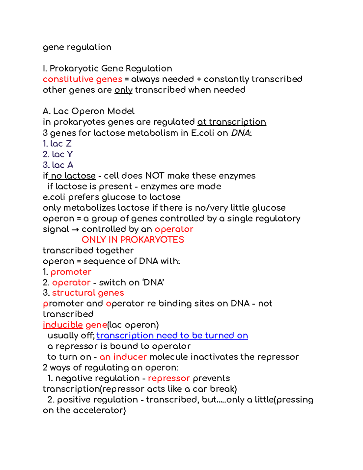 chapter 16: gene regulation - gene regulation I. Prokaryotic Gene ...
