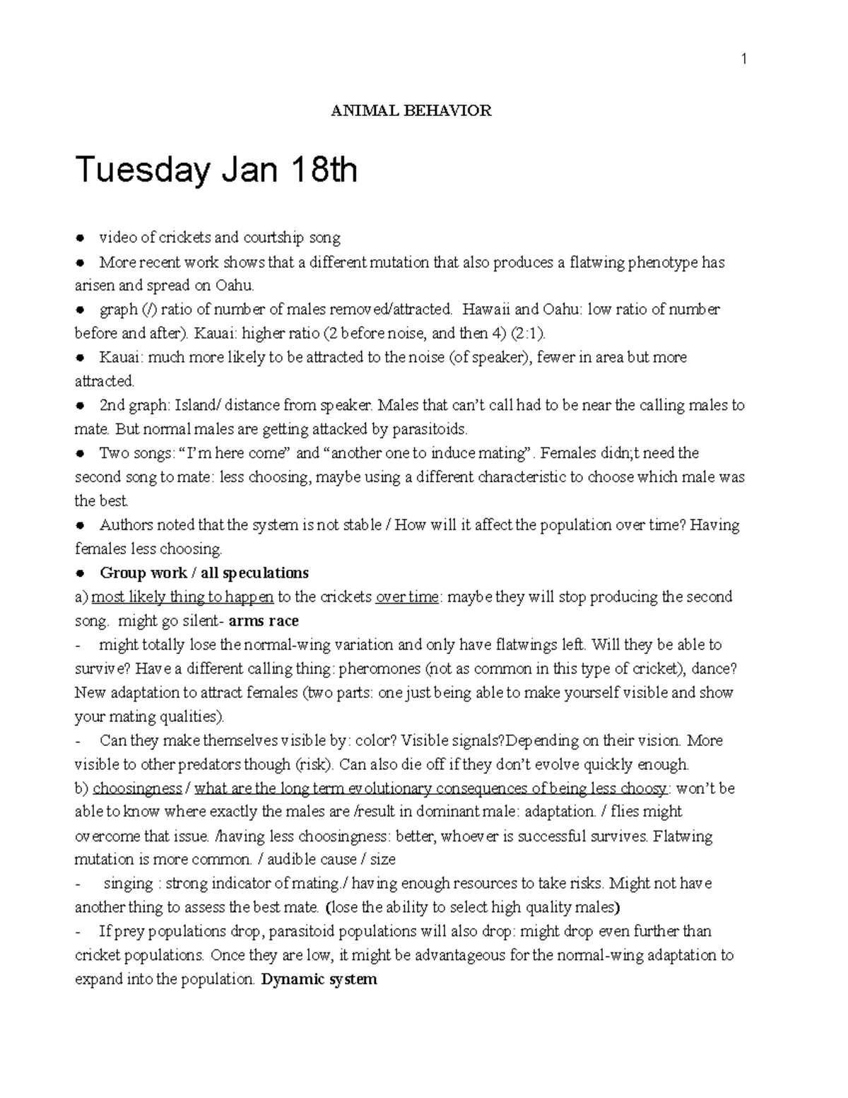 Animal Behavior all notes - ANIMAL BEHAVIOR Tuesday Jan 18th video of ...
