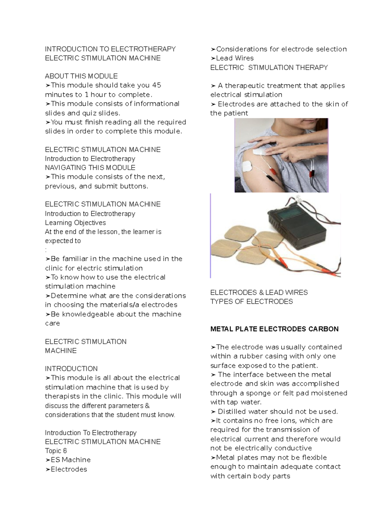 ES- Machine - INTRODUCTION TO ELECTROTHERAPY ELECTRIC STIMULATION ...