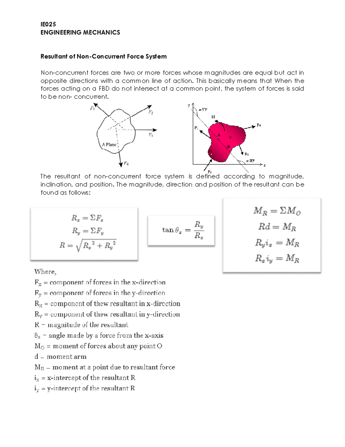 Lesson-5 - Learn - IE ENGINEERING MECHANICS Resultant of Non-Concurrent Force System Non ...