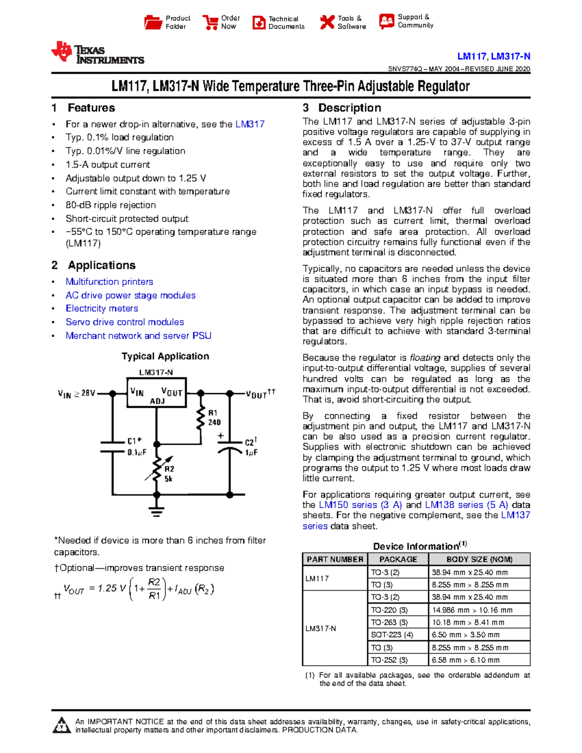 Lm117 datasheet sistemas - OUT ADJ ( ) R V = 1 V I R R 2 2 1 1 æ ö ç ...