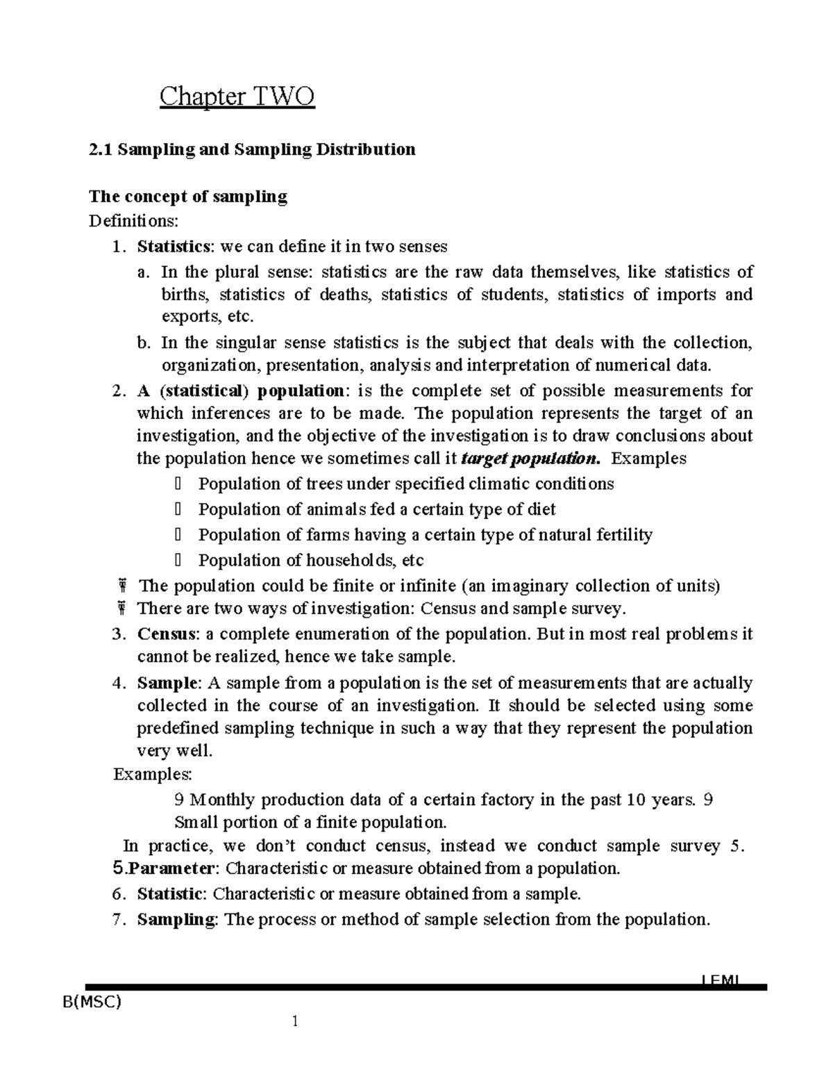 Chaper 2sampling - Chapter TWO 2 Sampling and Sampling Distribution The ...