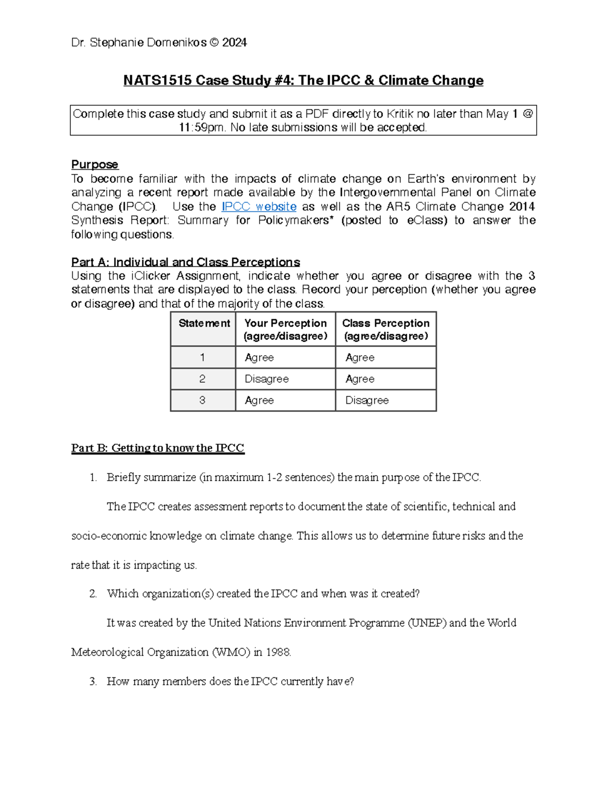 NATS1515 Case Study 4 Answers - NATS1515 Case Study #4: The IPCC & Climate Change Complete this ...