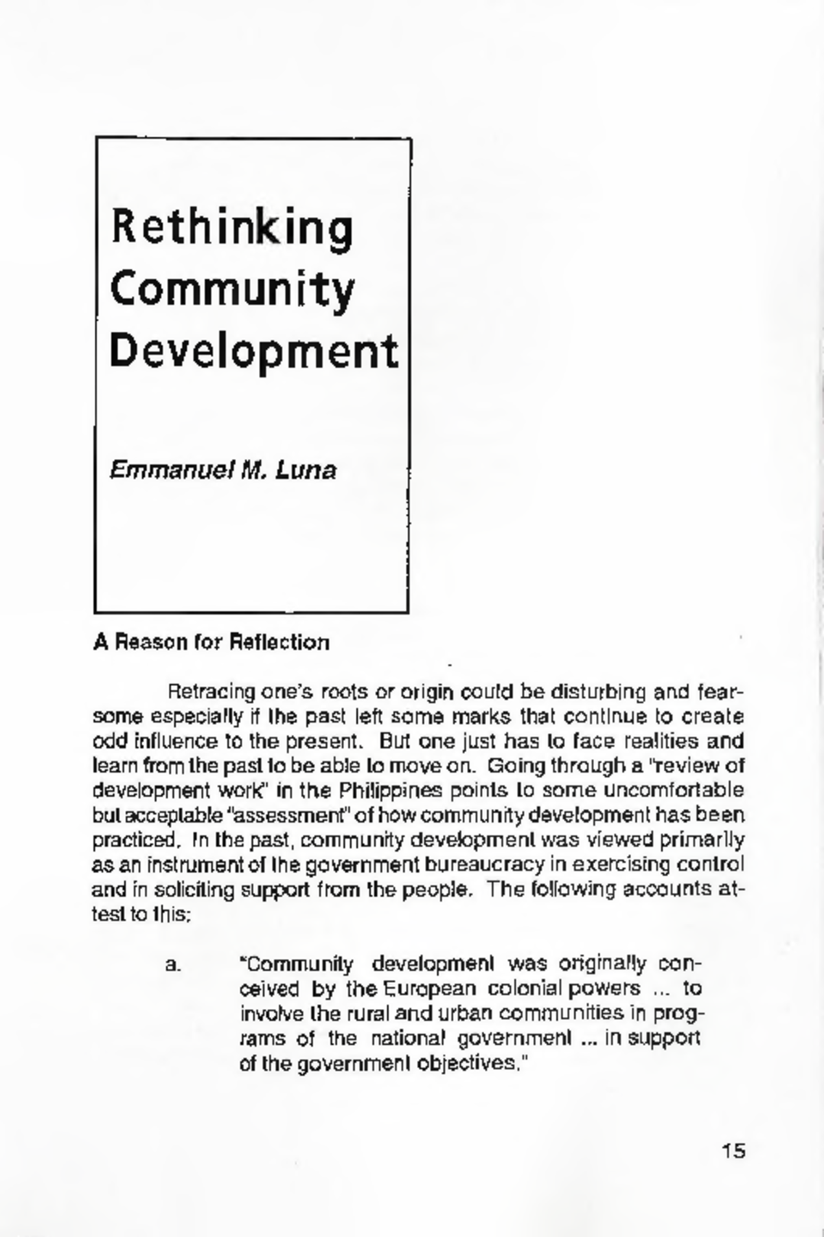 CDJ-1997 02 E - Rethinking Community Development Emmanuel M. Luna A Reason for Reflection ...