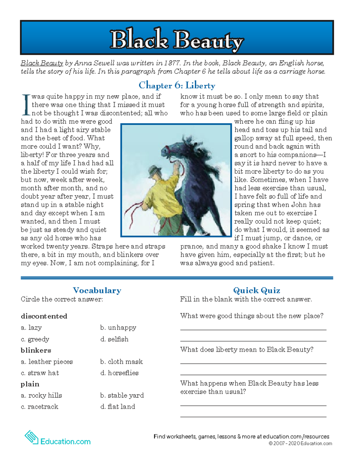 Black beauty reading comprehension - - Studocu