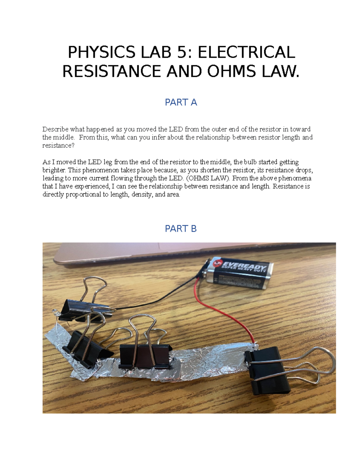 Physics LAB 5 - LAB 5 - PHYSICS LAB 5: ELECTRICAL RESISTANCE AND OHMS ...