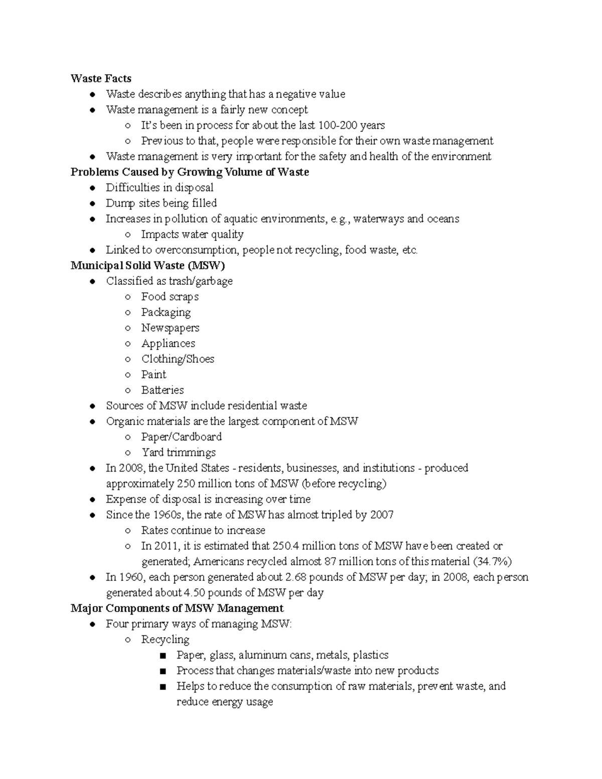 Ch. 12 - Solid and Liquid Wastes - Waste Facts Waste describes anything ...