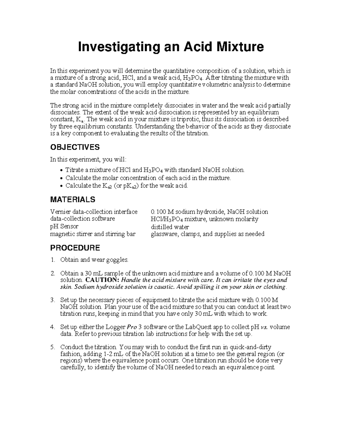 Investigating acid mixture - Investigating an Acid Mixture In this ...