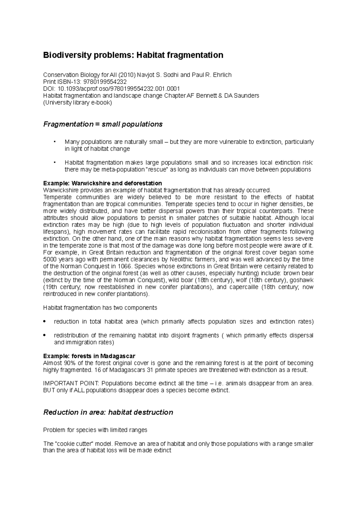 21 Biodiversity problems Habitat fragmentation Notes - Biodiversity ...