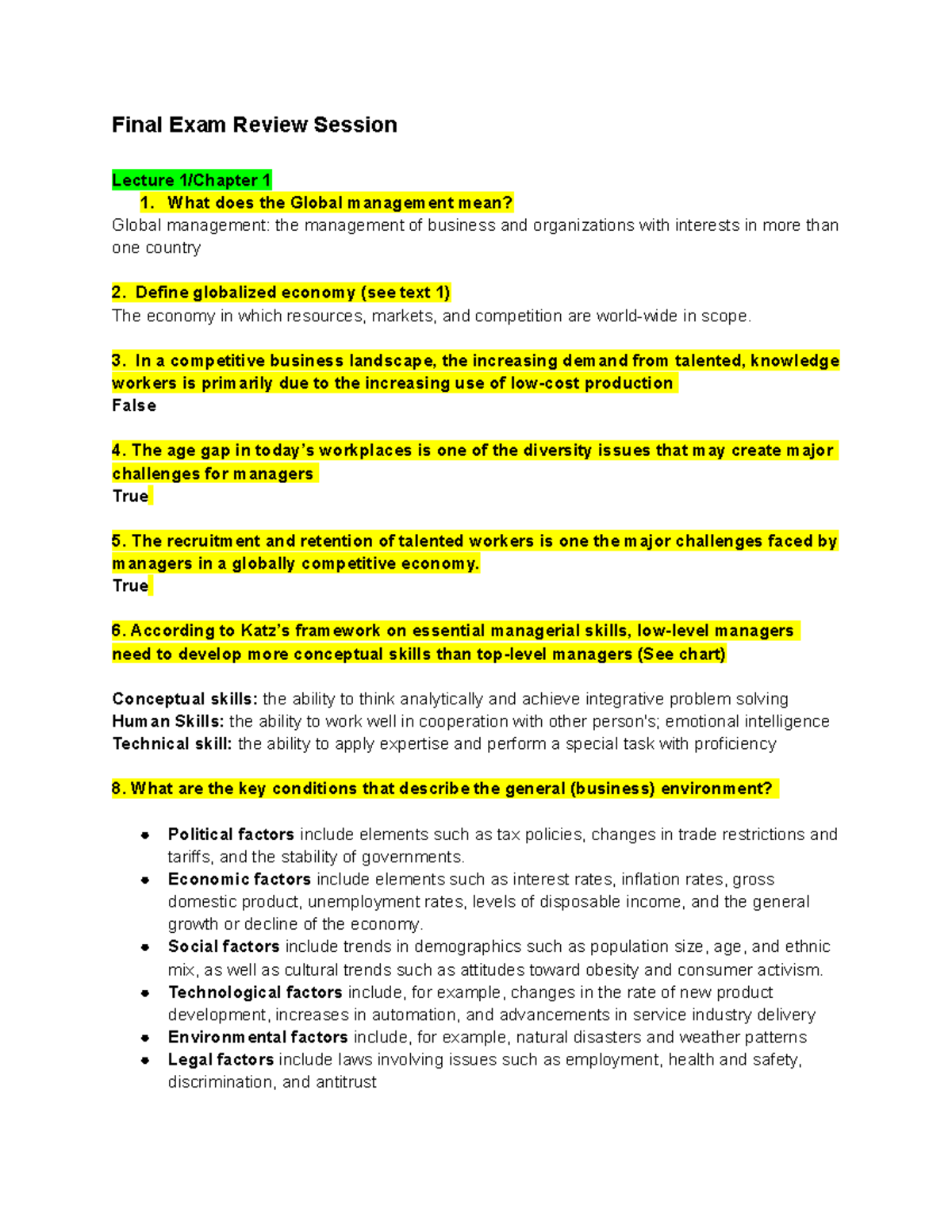 exam notes for gms - Final Exam Review Session Lecture 1/Chapter 1 1 ...