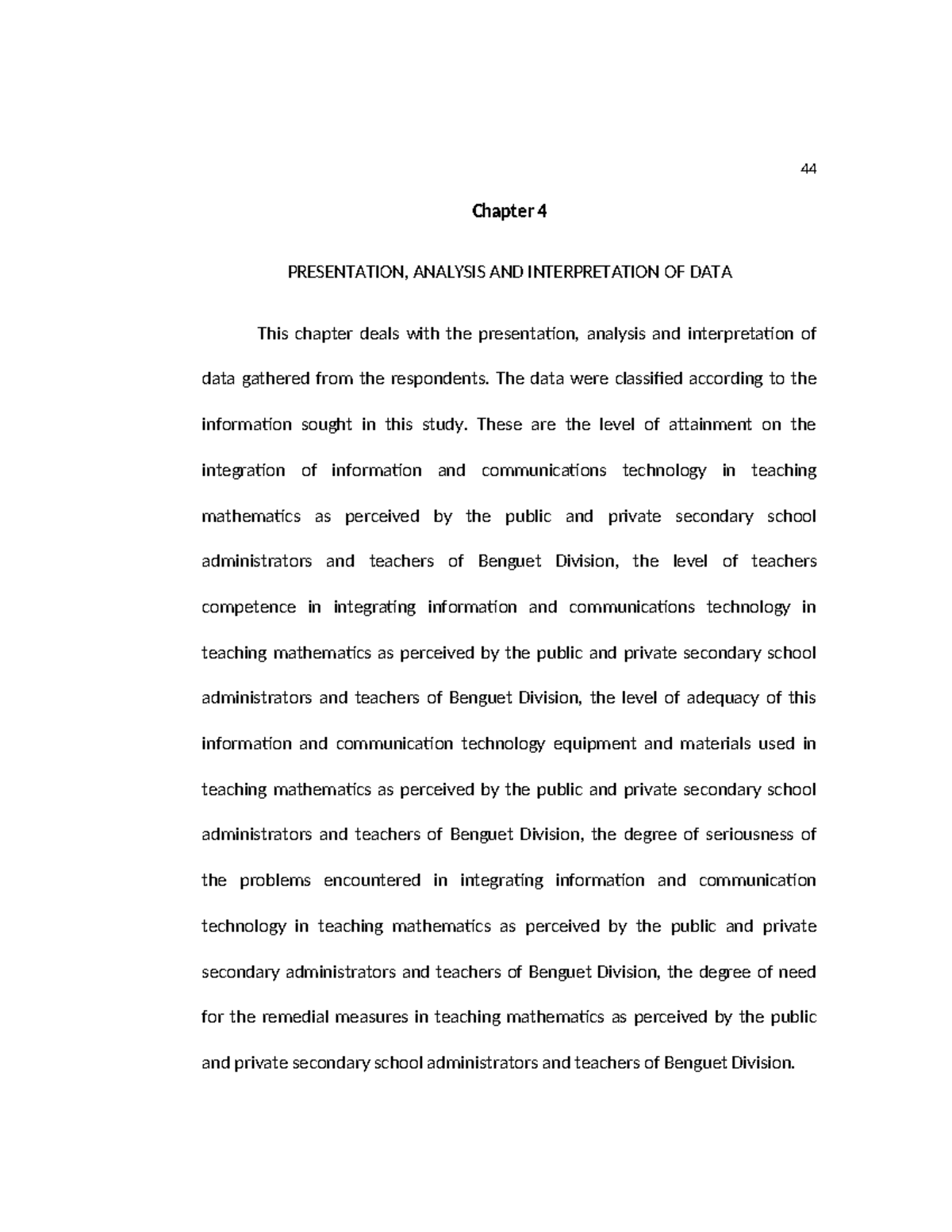 Chapter-4 - ... - Chapter 4 PRESENTATION, ANALYSIS AND INTERPRETATION ...