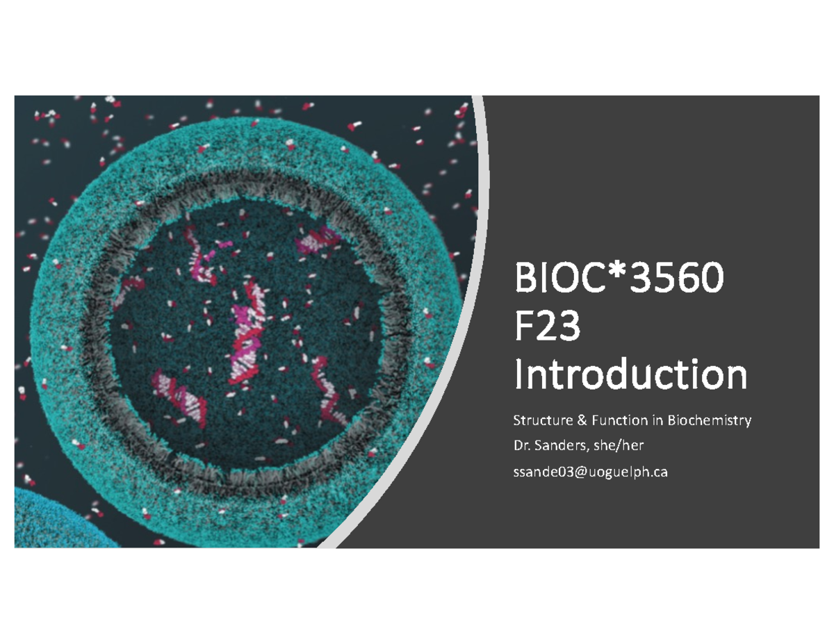 BIOC3560 Lecture 1 - Note - BIOC* F Introduction Structure & Function ...