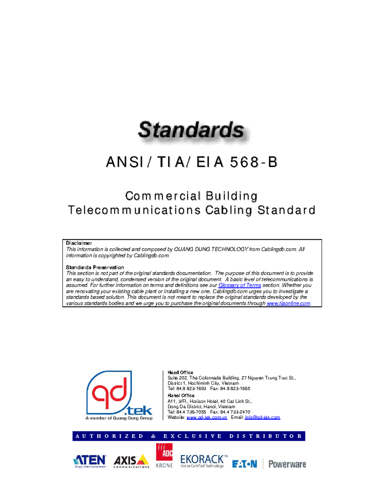 Cabling Standard - ANSI-TIA-EIA 568 B - Commercial Building ...