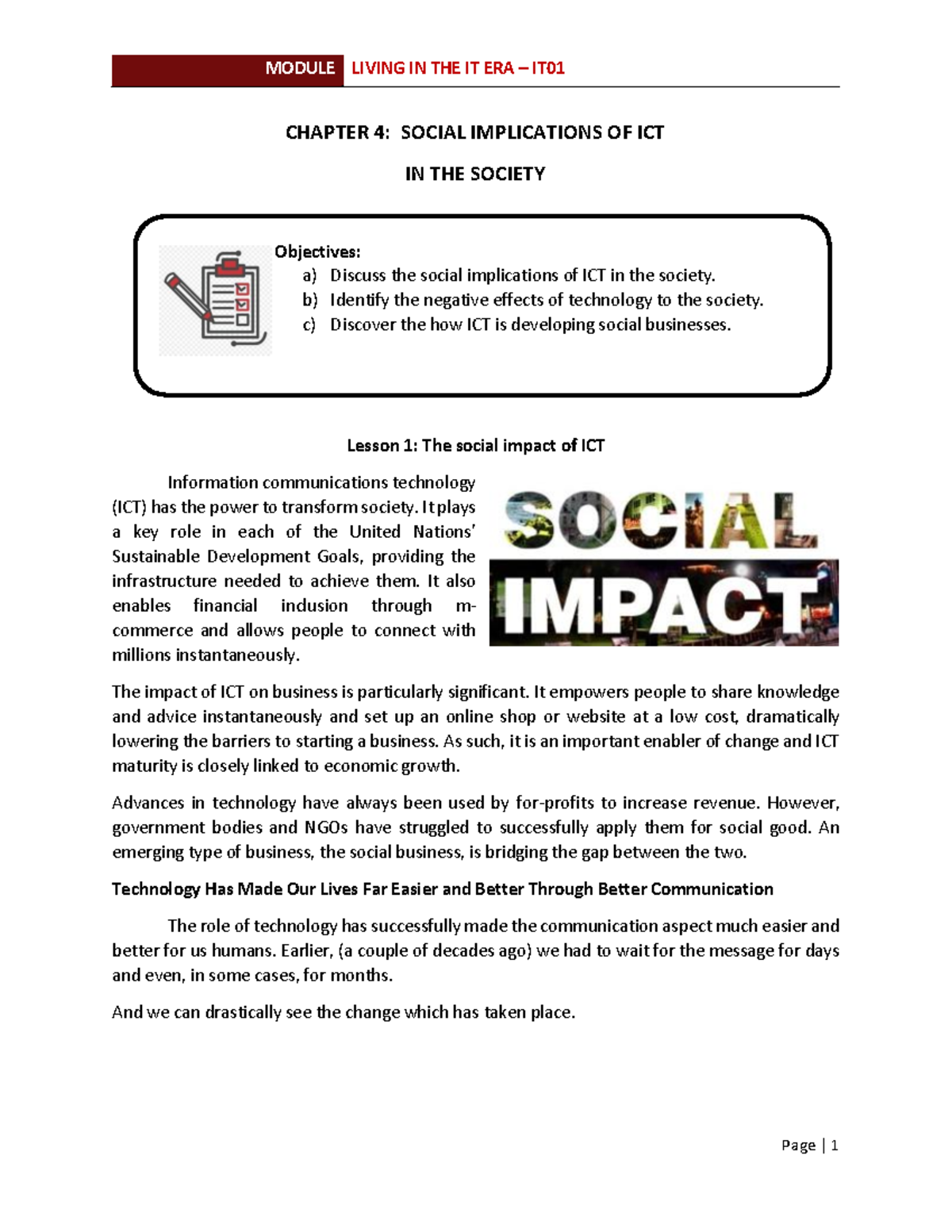 IT01 Chapter 4 - Pls like or heart thankyou - CHAPTER 4: SOCIAL IMPLICATIONS OF ICT IN THE ...