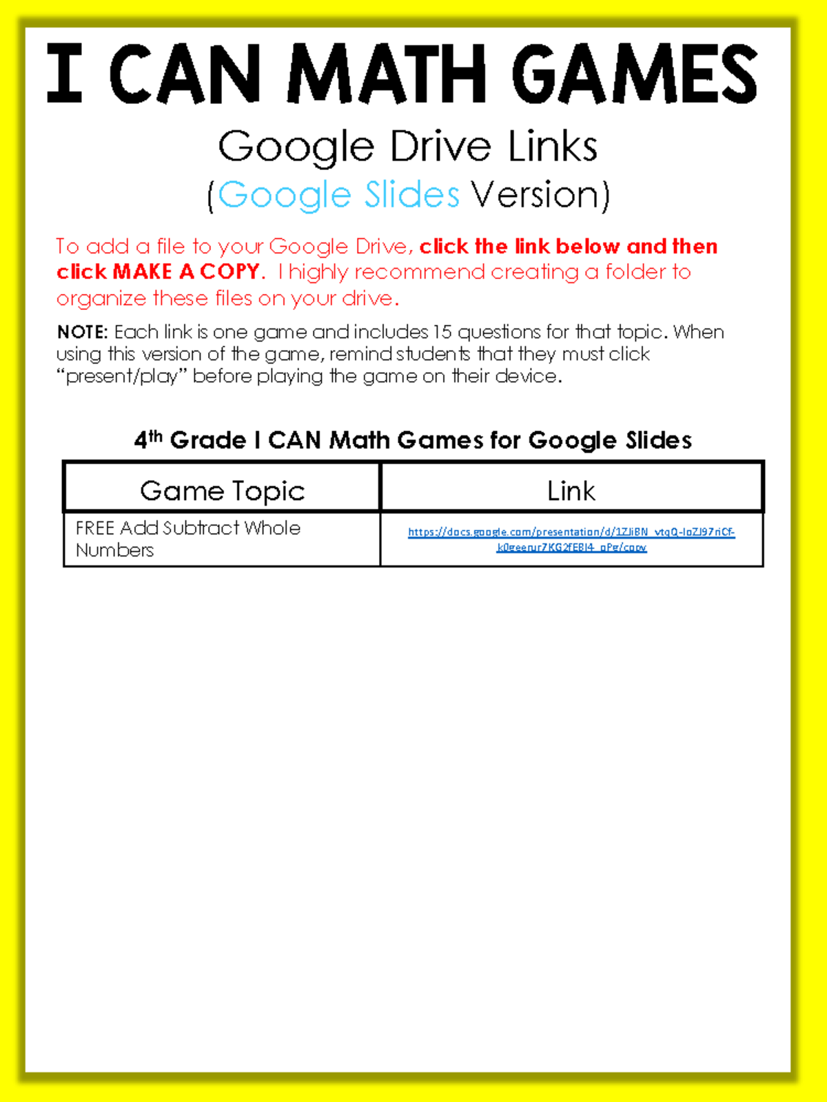 3 Google Slides Version - 4th I CAN MATH Games - Google Drive Links ...
