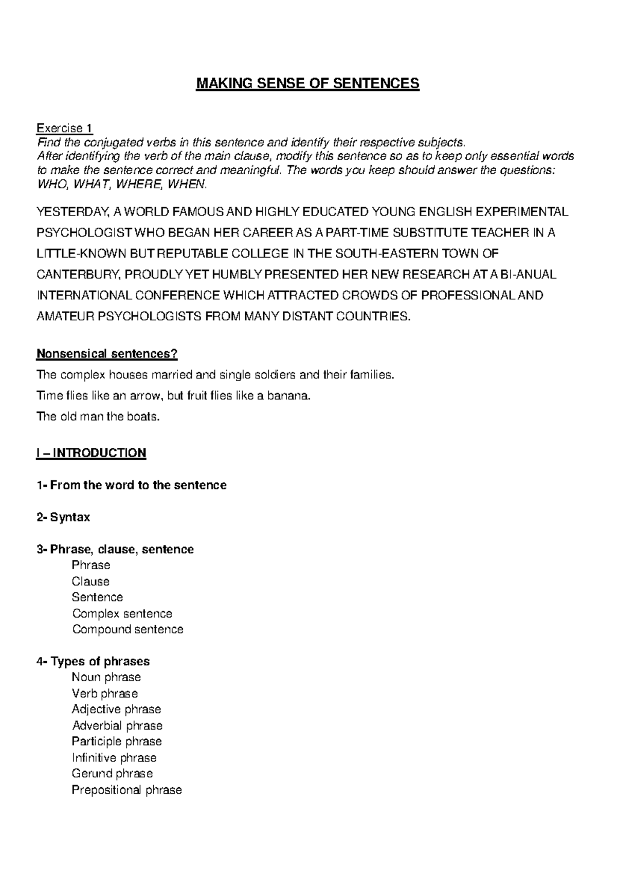 CM3 Making sense of sentences - Lesson plan and exercises - MAKING ...