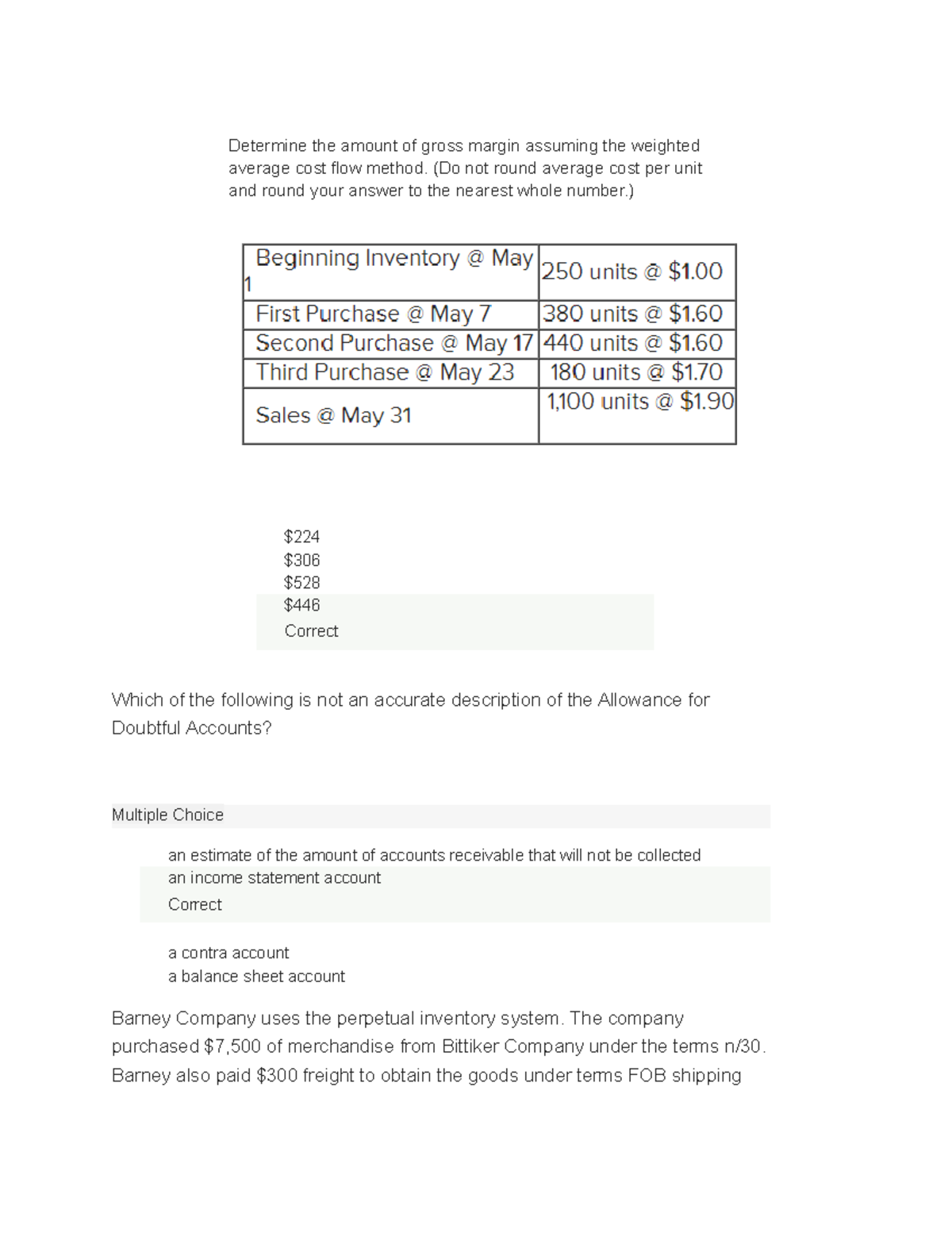 Pre Final Assessment PART 3 - Determine the amount of gross margin ...