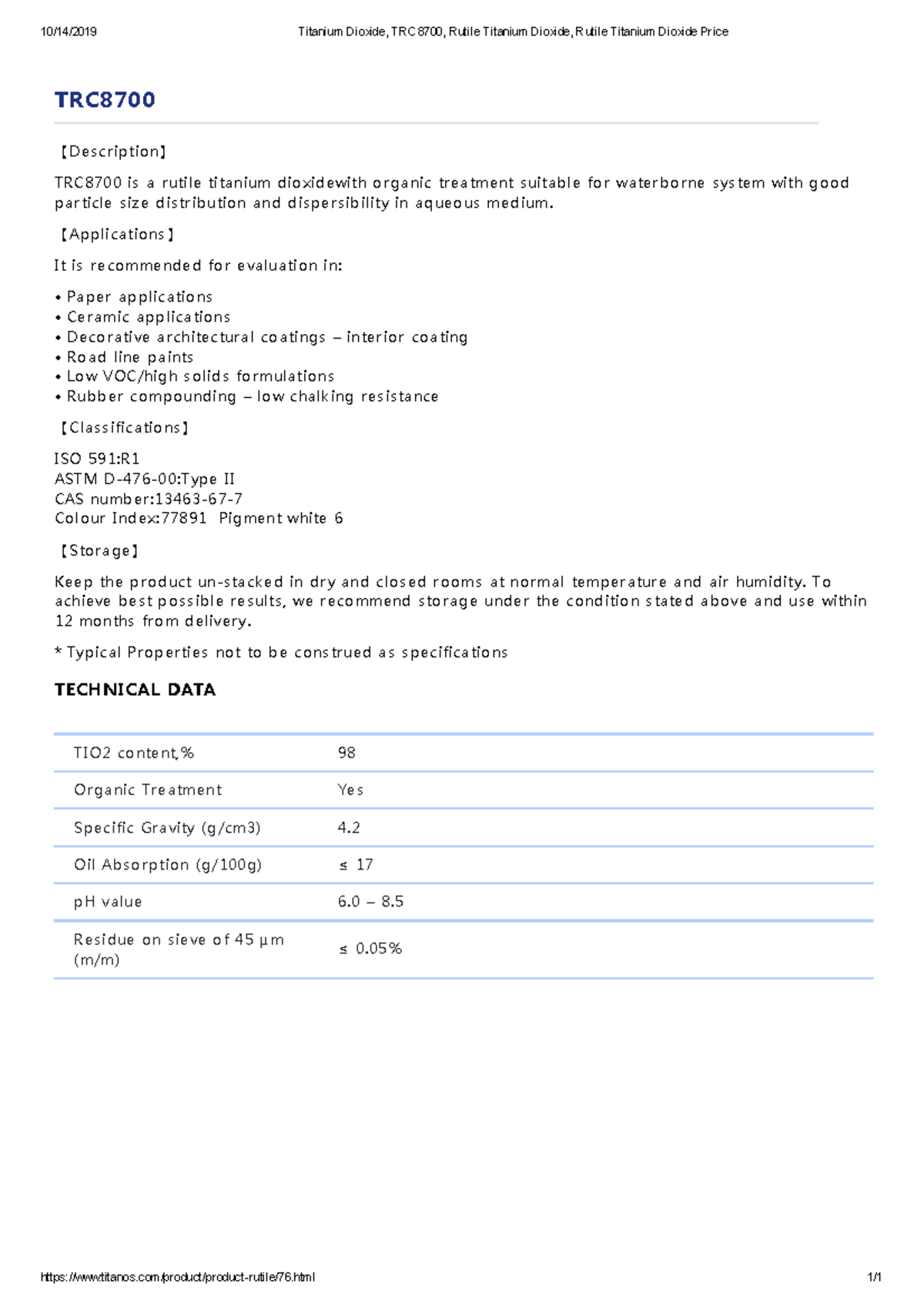 Titanos TRC8700 safety data sheet material - 10/14/2019 Titanium ...