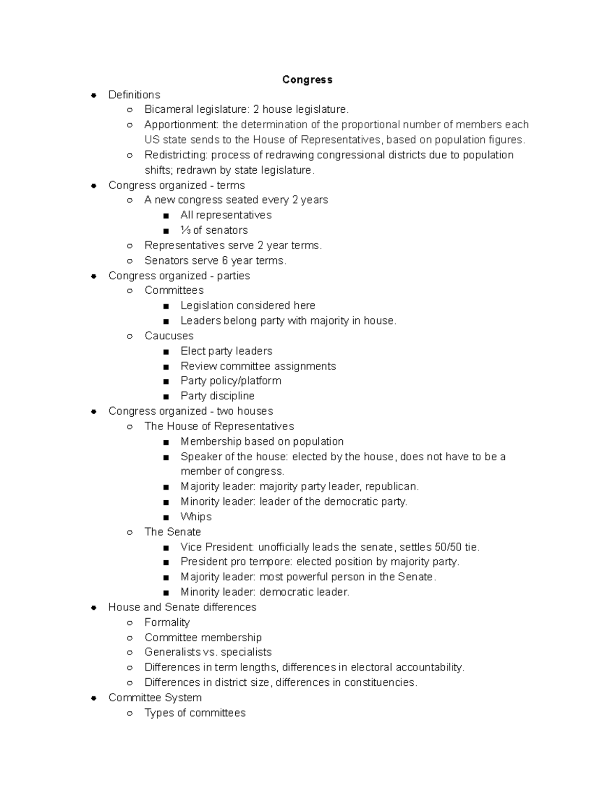 POLS Exam 2 Notes - Introduction to American government - Congress ...