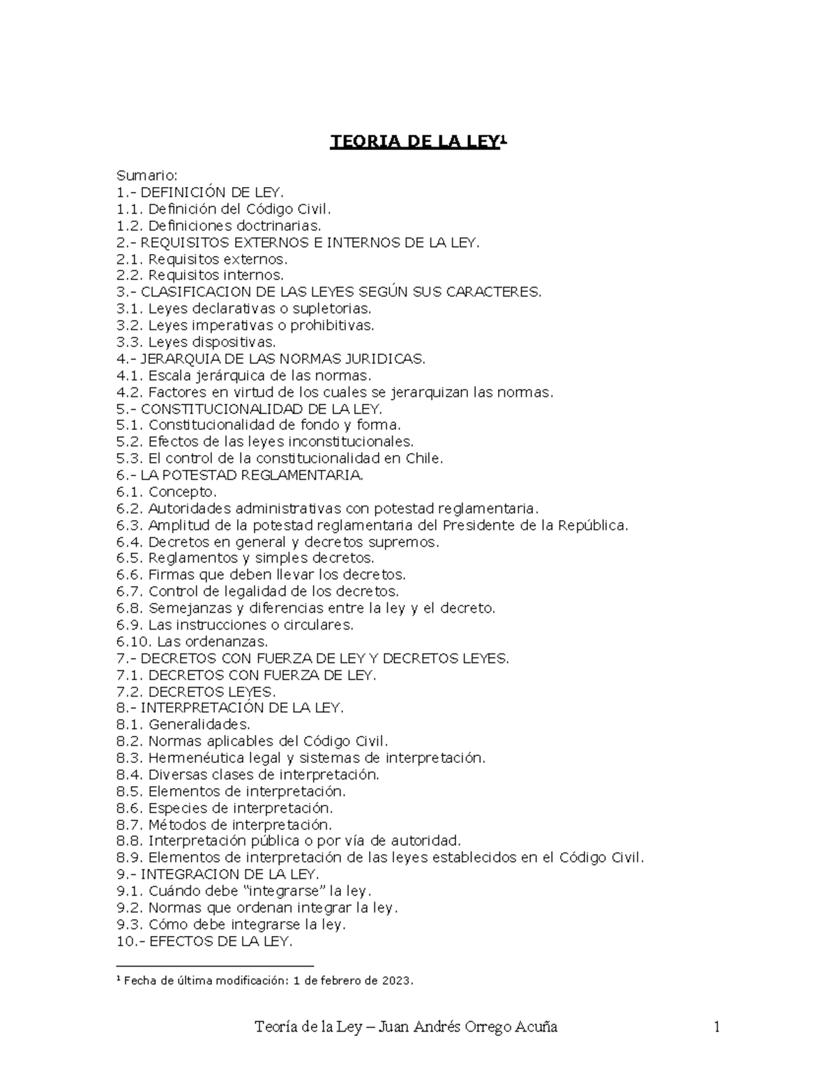 Teoría de la Ley - primer año - TEORIA DE LA LEY 1 Sumario: 1 ...