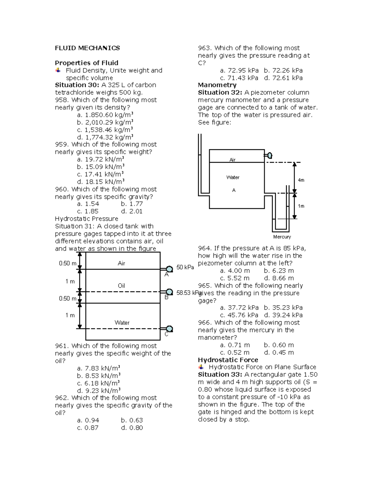 Fluid Mechanics - FLUID MECHANICS Properties of Fluid Fluid Density ...