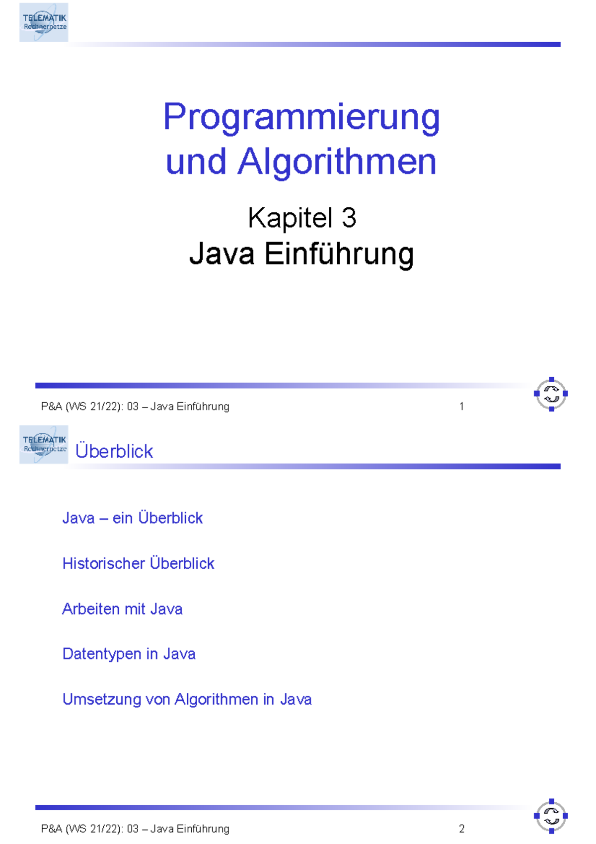 Kapitel 03 Java Einfuehrung - P&A (WS 21/22): 03 – Java Einführung 1 ...