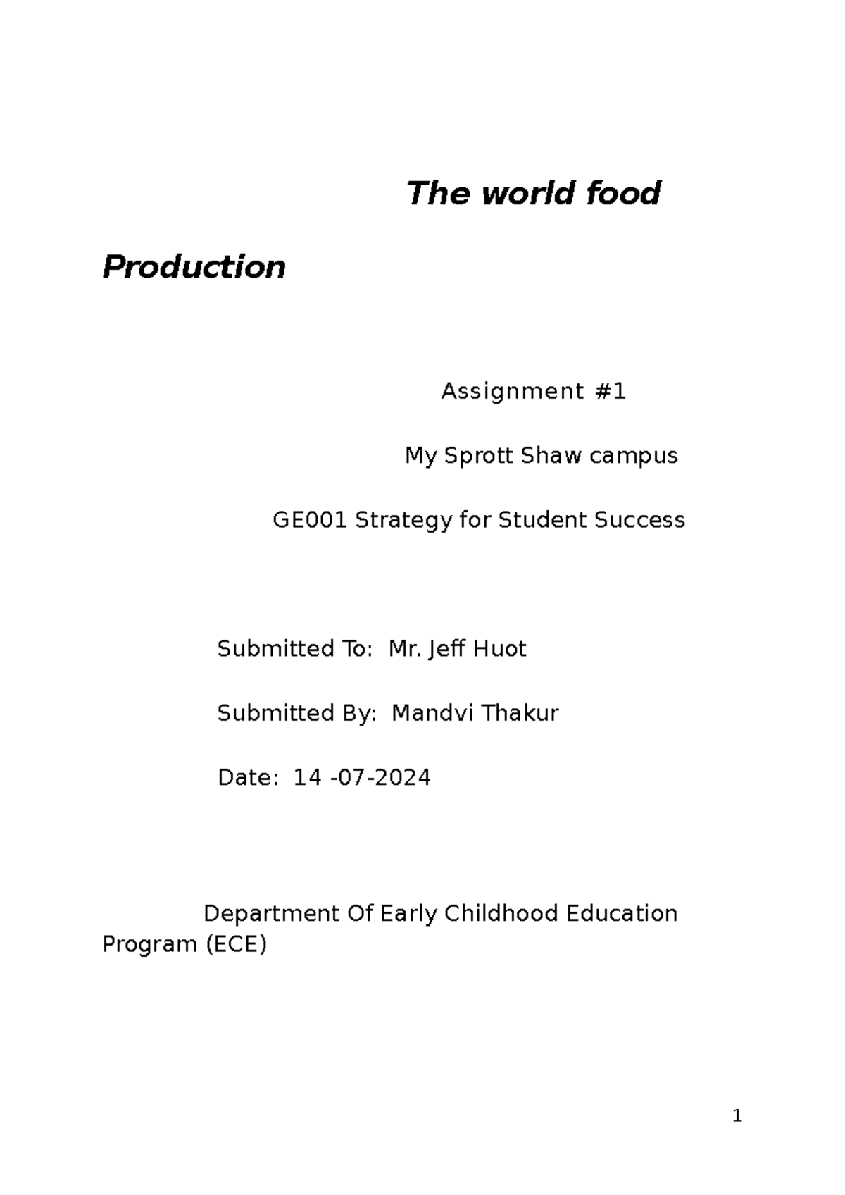 The world food Production - The world food Production Assignment My ...