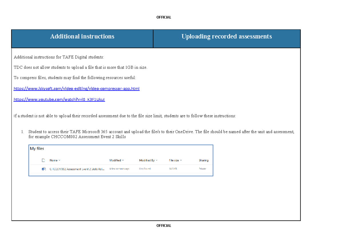 Additional instructions for uploading role plays and recorded assessments - Additional ...