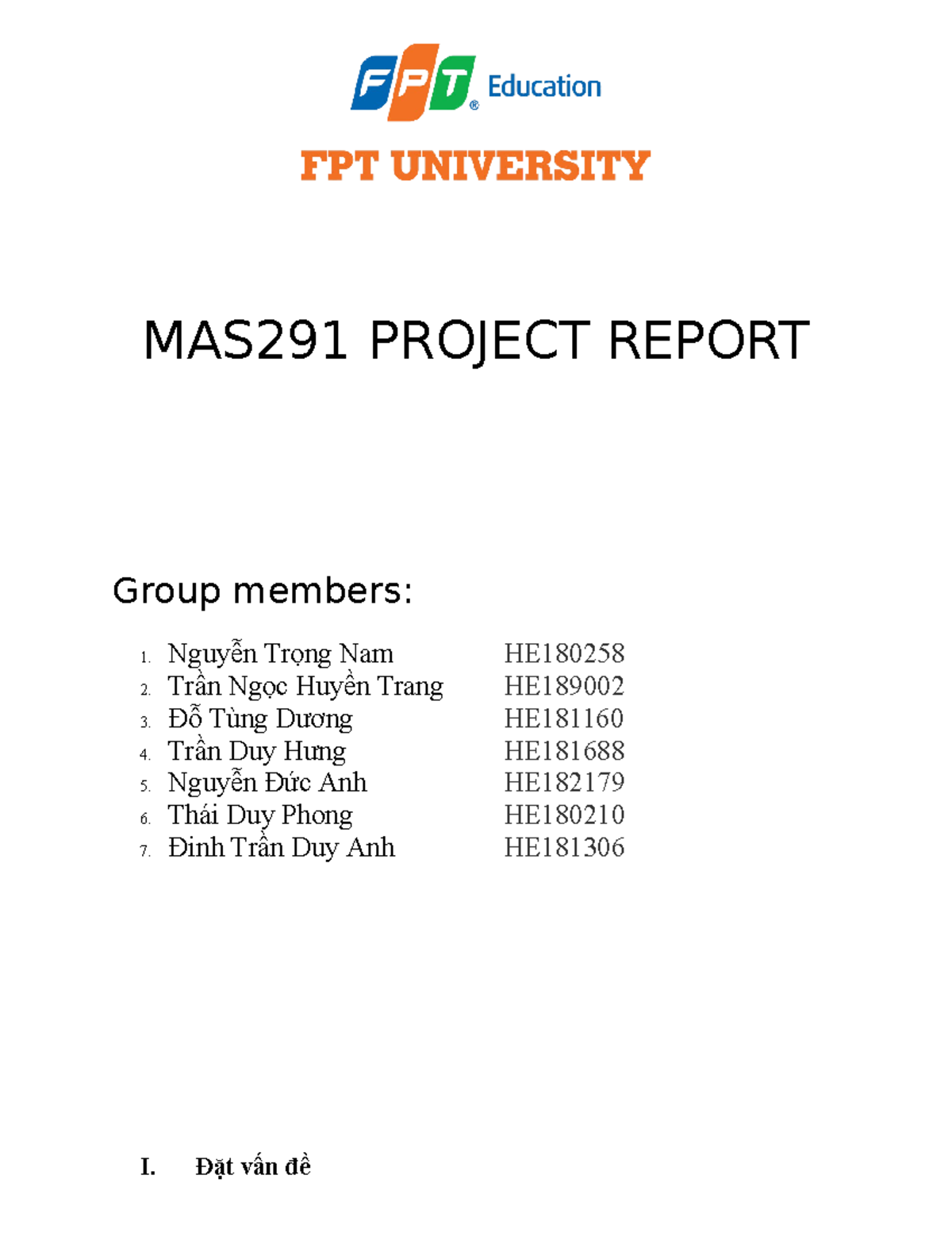 MAS291 Report - sdrfghhhhh - MAS291 PROJECT REPORT Group members ...