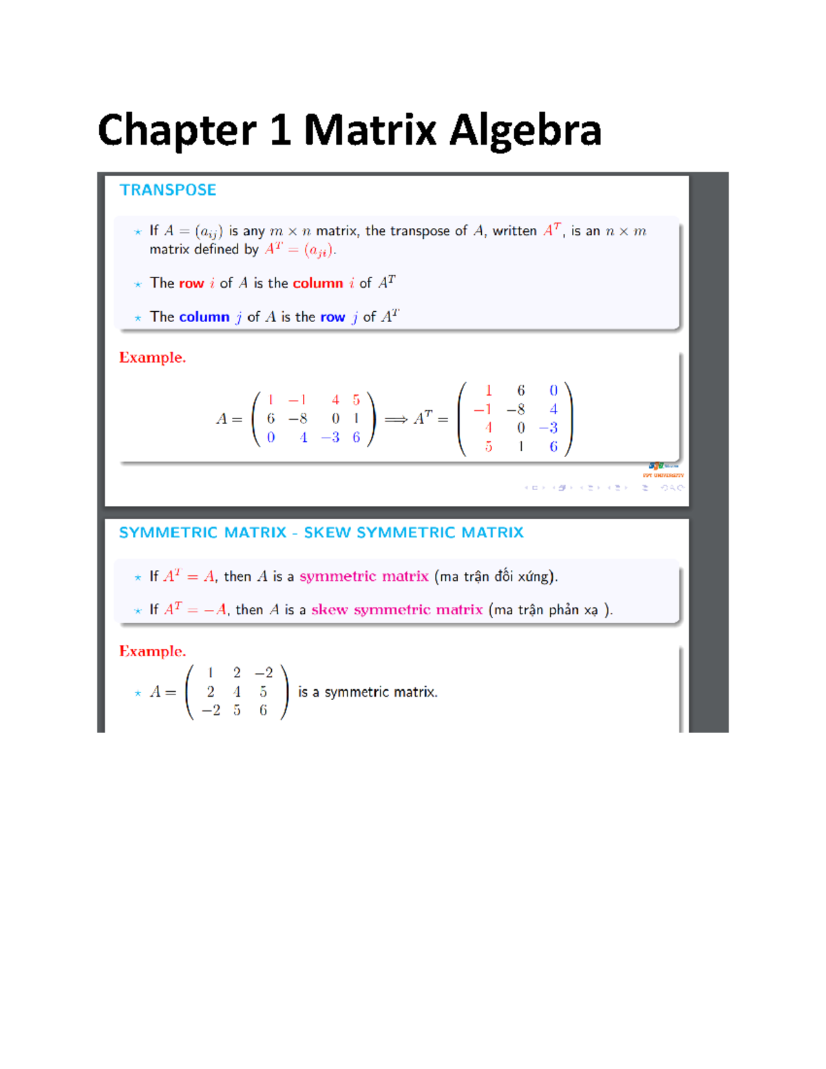 Tom-tat - ccsss - OOP with Java Lab - Chapter 1 Matrix Algebra - Studocu