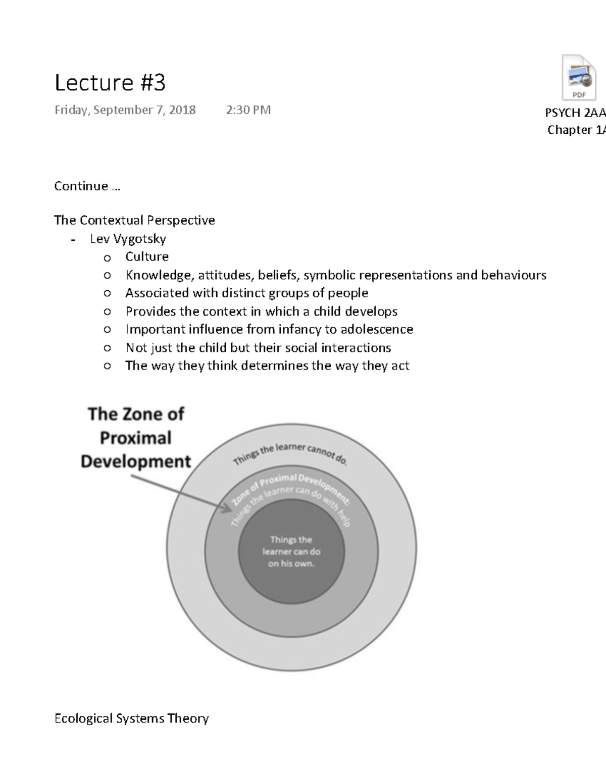 Lecture 3 - continued science of child development - Lecture #3 Friday ...